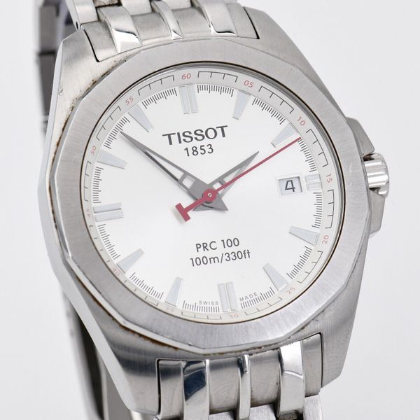 41mm ø - Tissot PRC 100 P870/970 Stainless Steel Men's Watch Date Quartz White Dial ...