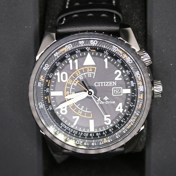 CITIZEN Eco-Drive PROMASTER AIR Black Leather Men's Watch BJ7137-07E ...