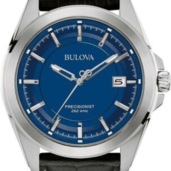 Bulova Precisionist Blue Dial Black Leather Strap Men's Watch (Model ...