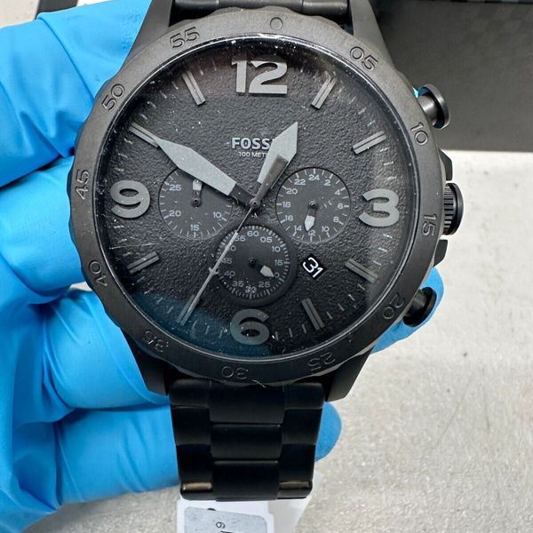 Fossil Nate Chronograph Black Dial Black Ion-plated Men's Watch JR1401 ...