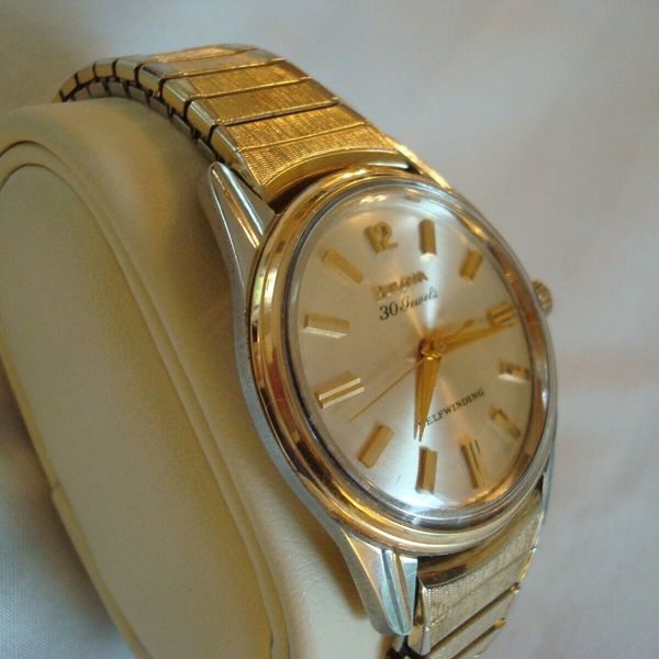 1963 BULOVA 30 JEWEL 14K GOLD BEZEL SELF WINDING with ORIGINAL BOX ...