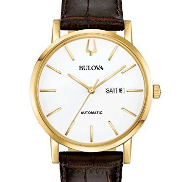 Bulova Bulova 97C107 Men's Classic Automatic White Dial Brown Strap ...