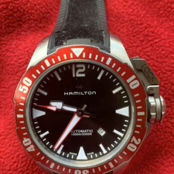 Hamilton Khaki Navy Frogman 46mm Black Rubber Band Auto Men's Watch ...