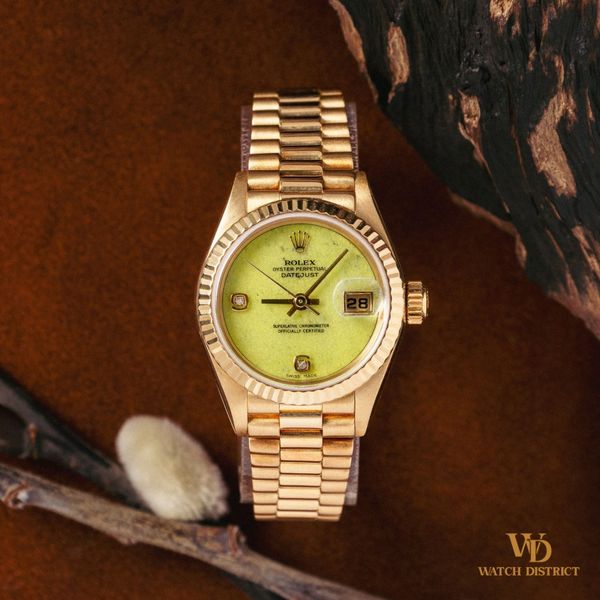 RARE 1988 Jade Stone Dial 26mm Rolex 18K Full Gold Datejust 69178 R ...