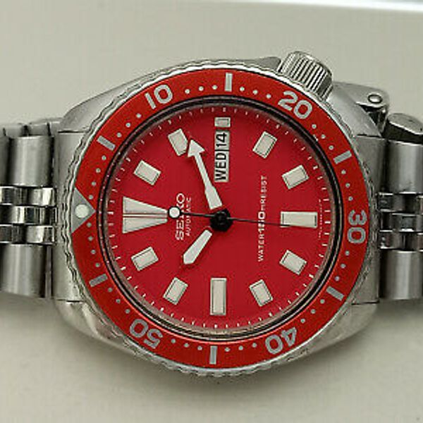 VINTAGE SEIKO DIVER 6309-7290 RED FACE MODDED AUTOMATIC MEN WATCH ...