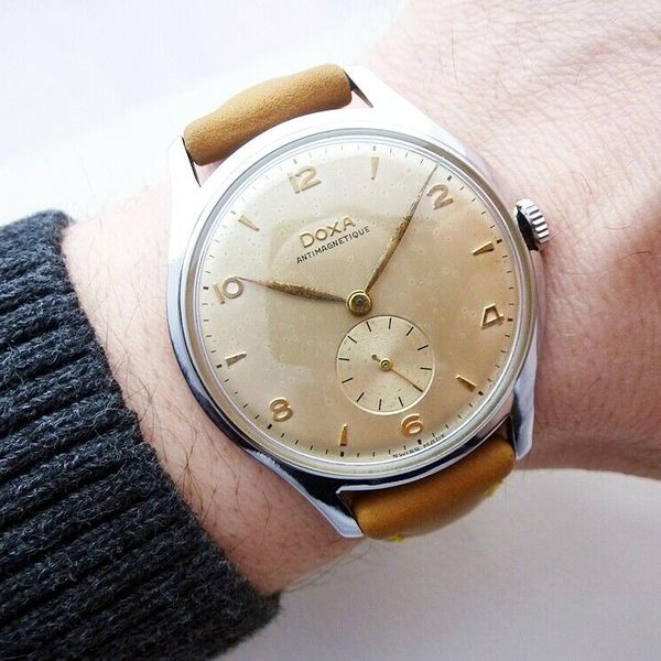 BEAUTIFUL RARE BIG SIZE 38MM SWISS DOXA SMALL SECOND VINTAGE WRISTWATCH ...