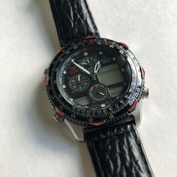 Citizen Navihawk C300-Q00192 Chronograph Alarm Mens Pilot Watch Black ...