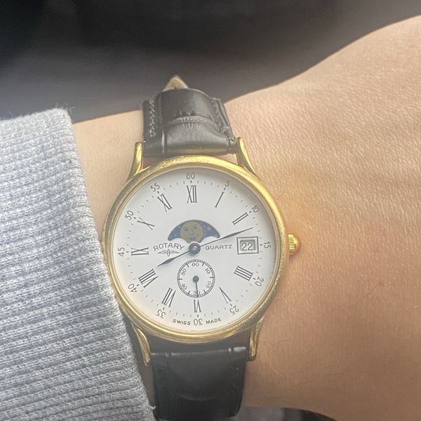 Rotary Swiss Made MoonPhase Gents Watch Gold Plated Case Vintage Mens ...