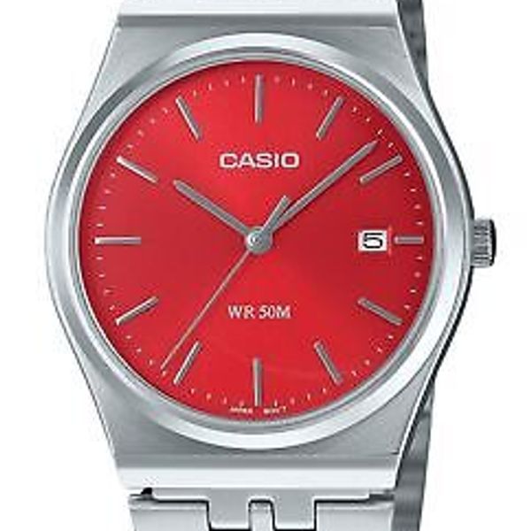 Casio Analog Stainless Steel Red Dial Quartz MTP-B145D-4A2V WR50M ...