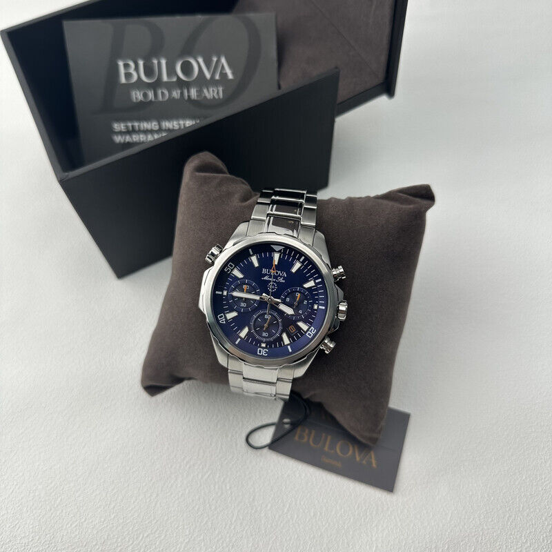 ~Bulova Marine Star/96B256 Chronograph Blue Dial Stainless Steel 43mm ...