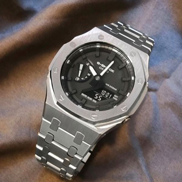Casioak Silver Premium Watch Casio G-Shock GA-2100SKE Mod CasioOak ...