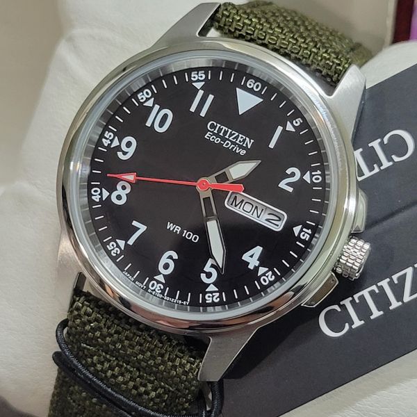 CITIZEN ECO-DRIVE CHANDLER FIELD BLACK DIAL DATE GREEN BAND WATCH ...