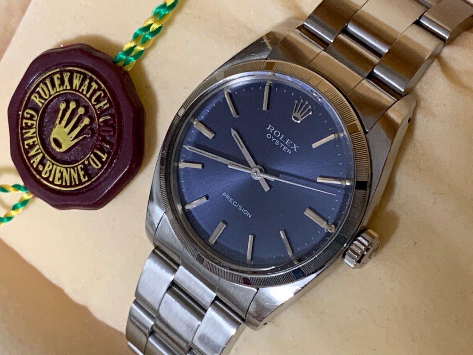 ROLEX OYSTER 6427 MENS WATCH. ENGINE TURNED BEZEL. BLUE SUNBURST DIAL ...