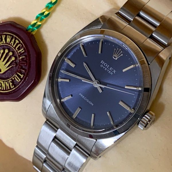 ROLEX OYSTER 6427 MENS WATCH. ENGINE TURNED BEZEL. BLUE SUNBURST DIAL ...