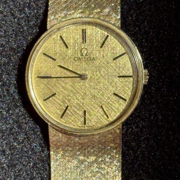 14K Solid GOLD OMEGA Round Bezel WATCH WITH MESH 14k BAND VTG ...