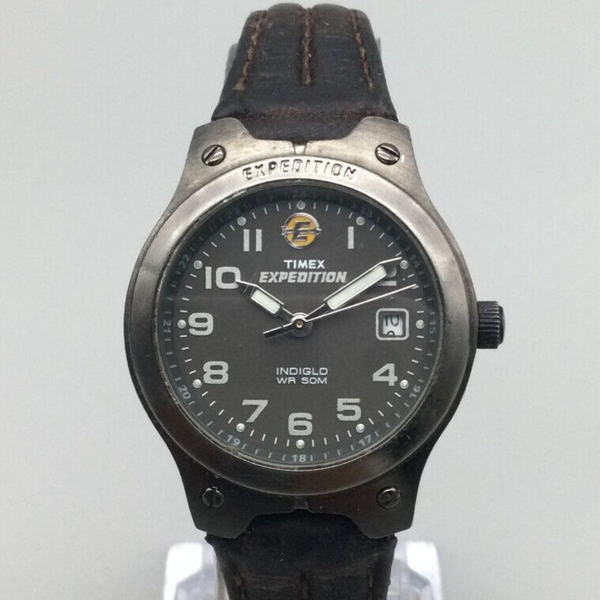 Timex Expedition Watch Women Indiglo 24mm Gunmetal Date Leather New Battery | WatchCharts ...
