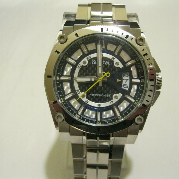 Bulova Men's Precisionist 96B131 CHAMPLAIN Black Dial 300M Silver Tone ...