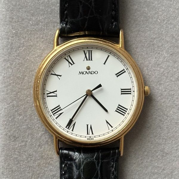 Movado Menâ s Watch Swiss Made Roman Numerals White Dial Black Strap ...