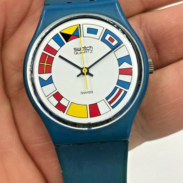 Swatch Watch GS101 Nautical 12 Flags Blue 1984 Working Extremely Rare ...