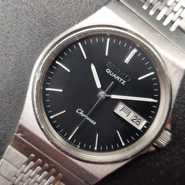 Seiko Chronos Quartz Jan 1987 8123-7090 Vintage JDM Quartz Black Dial ...