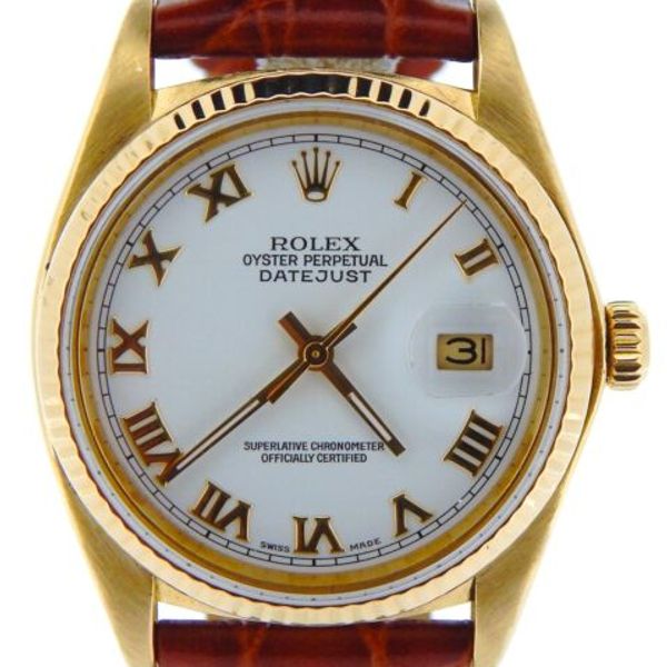 Mens Rolex Solid 18k Yellow Gold Datejust Watch White Roman Dial ...