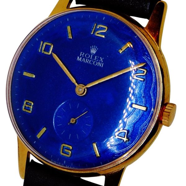 Rolex Marconi cobalt metallic blue textured dial wind up 18k g plated ...