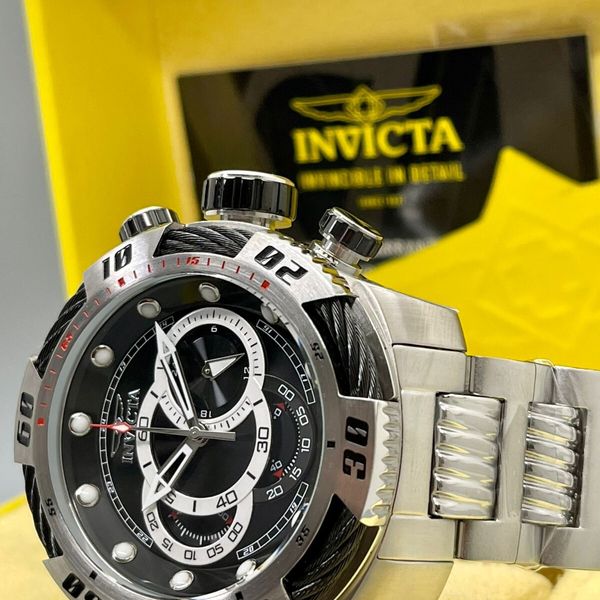 Rare Invicta Speedway Men 50mm Black Dial Chronograph Steel Band Watch ...