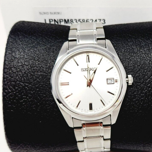 Seiko Men's Watch Classic Quartz Silver Dial Stainless Steel Bracelet ...