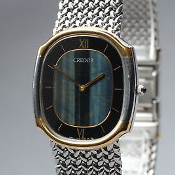 Seiko Credor 7770-5141 18KT Blue Tiger Eye Dial Quartz Mens Vintage ...