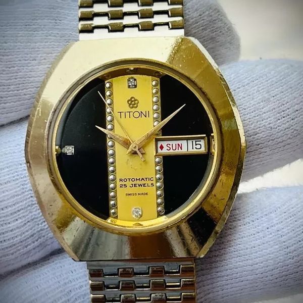 Vintage Titoni Romatic Eye Catching Dial Mens Watch, RARE Gold Plated ...