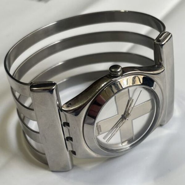 Swatch Irony Wide Cuff Bangle Watch Swiss Made Water Resistant ...