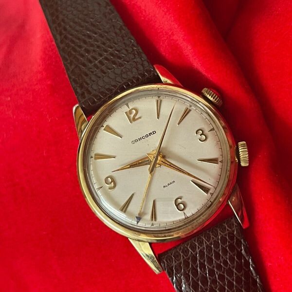 MCM 1950s Concord Swiss Wrist Alarm vintage watch solid gold cap new ...