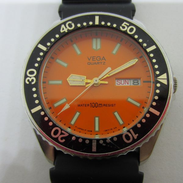 FS : RARE - Vintage VEGA (Citizen) Diver 100m Quartz - Orange Dial ...