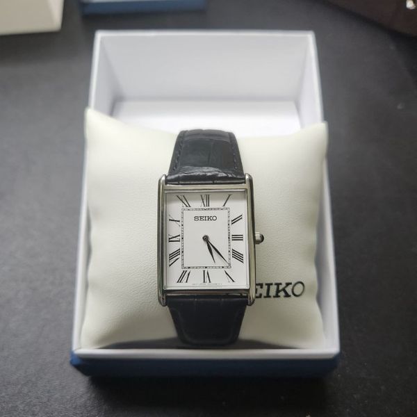 Seiko Essentials Quartz White Dial Black Leather Men SWR049 ...