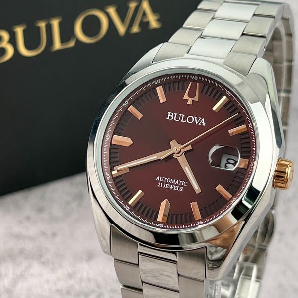 Bulova Surveyor 39mm Red Dial Stainless Steel Automatic Men's Watch ...