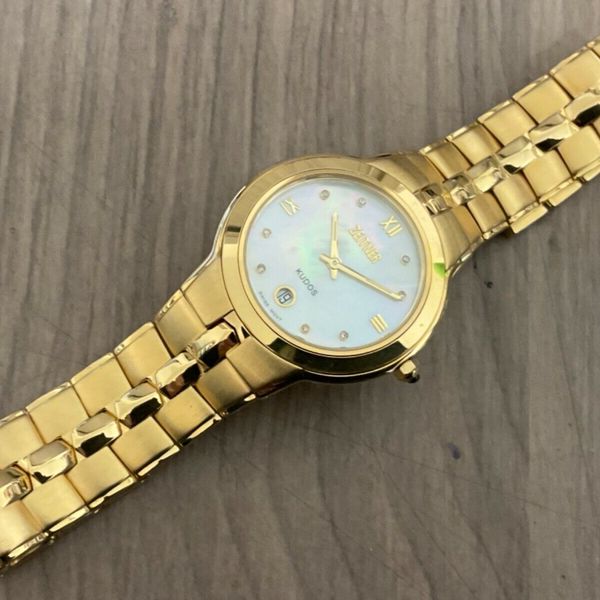 NOS MEN ZEITNER KUDOS M.O.P DIAL GOLD PLATED BRACELET QUARTZ WATCH ...