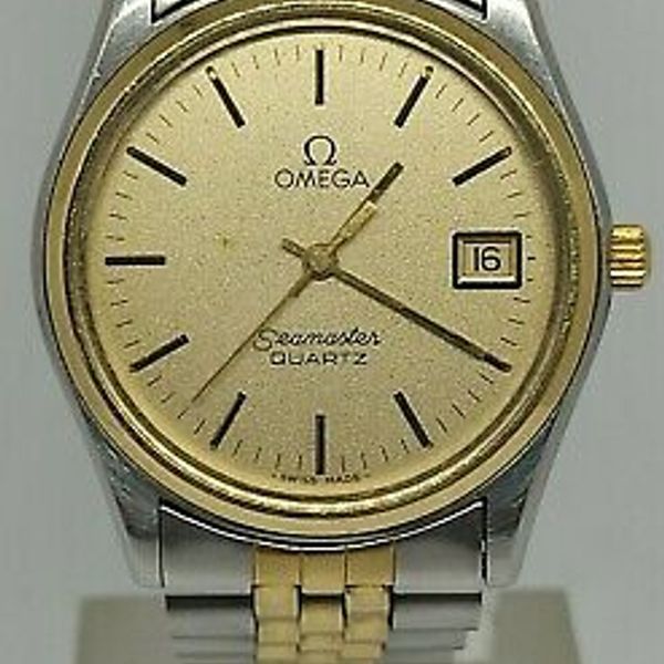 Omega Seamaster QUARTZ cal.1342 watch special golden dial Vintage Rare ...