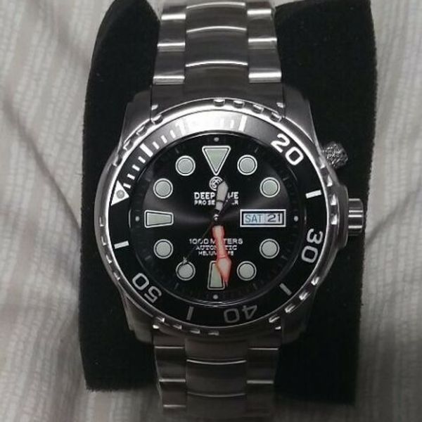 Deep Blue Pro Sea Diver 1000m 45mm Automatic Dive Watch Black Bezel ...