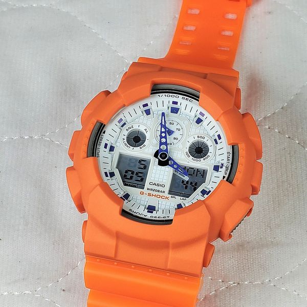 CASIO G-SHOCK GA-100A ORANGE ANA-DIGI ALARM QUARTZ MEN'S WATCH NEW ...
