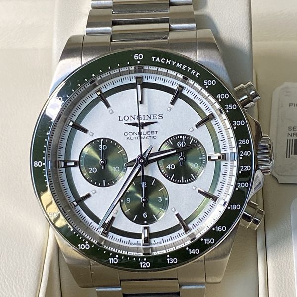 Longines Conquest Chronograph 42 MM Automatic Green Bezel Watch ...