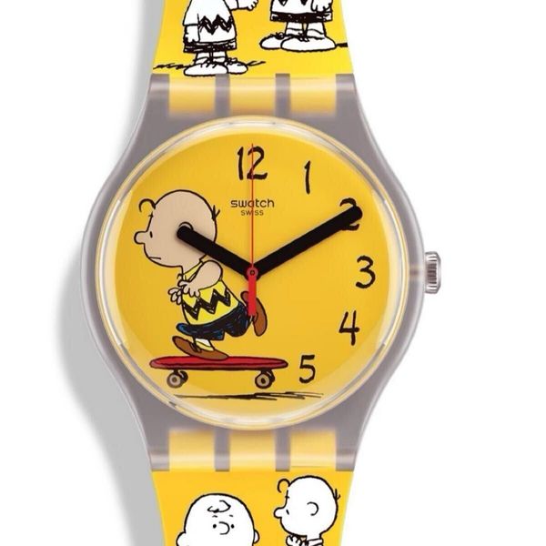SWATCH PEANUTS SNOOPY WRISTWATCH SO29Z101 POW WOW CHARLIE BROWN YELLOW ...