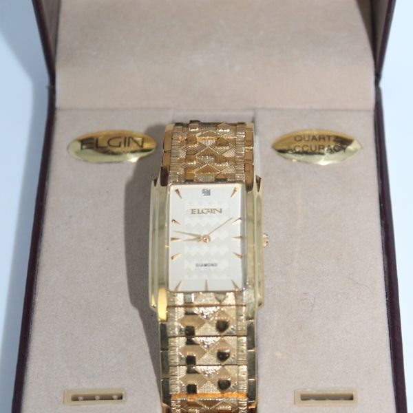Men's Elgin Diamond Quartz Gold Tone Tank Dress Wristwatch FG286N ...