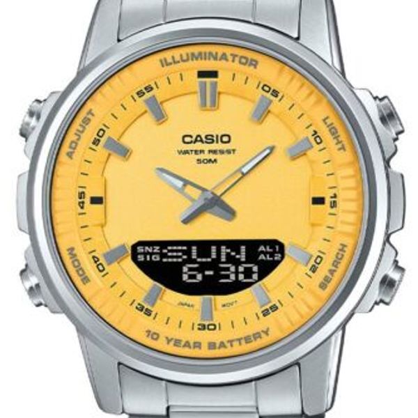 Casio Yellow AMW-880D-9AV 10 years Battery Design Stainless Steel Band ...