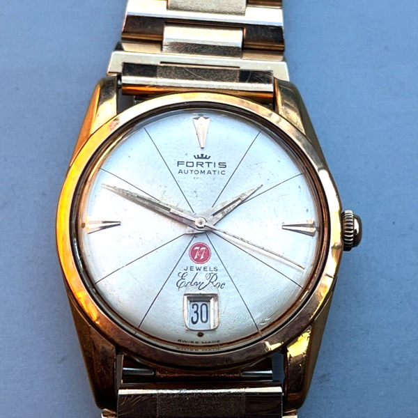 VINTAGE FORTIS EDEN ROC 77 JEWELS AUTOMATIC GOLDTONE GENTS WRIST WATCH ...