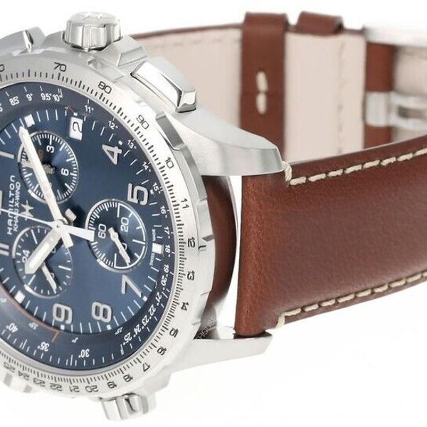 Hamilton Khaki X-Wind 46MM CHRONO Blue Dial LTHR Men's Watch H77922541 ...