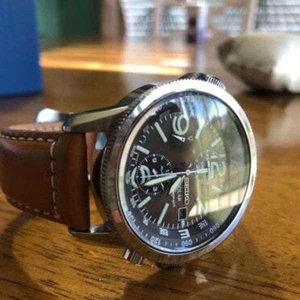 Seiko SSC081 Solar Alarm Chronograph Men's Leather Strap.For Parts or ...