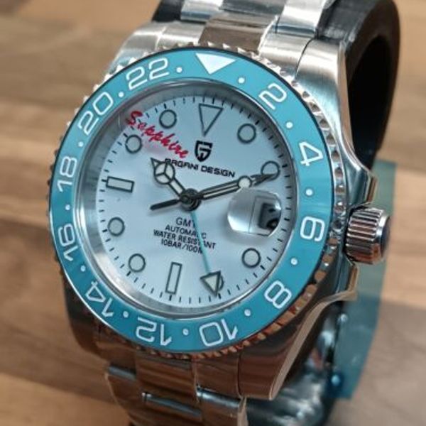 Pagani Design GMT Automatic Watch Light Blue Bezel New | WatchCharts ...