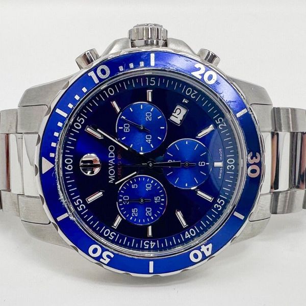 MOVADO SERIES 800 CHRONOGRAPH BLUE DIAL STAINLESS MEN'S WATCH 2600141 ...