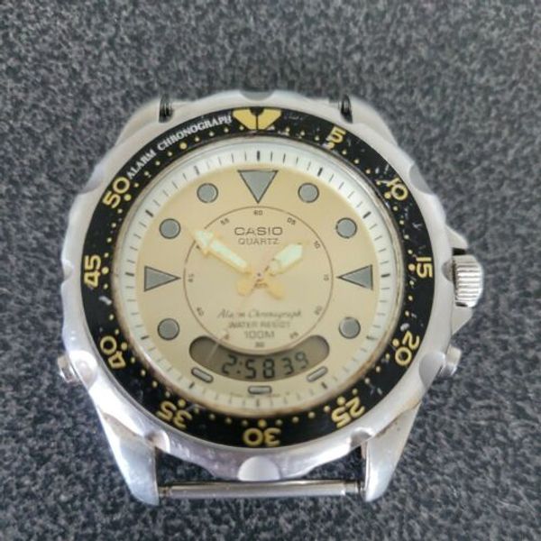 Vintage Casio AD-520 Smiley Dive Watch Champagne Face Analog Digital ...