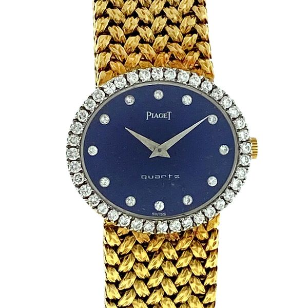 18k Two Tone Vintage Piaget Diamond Bezel and Lapis Diamond Dial Watch ...